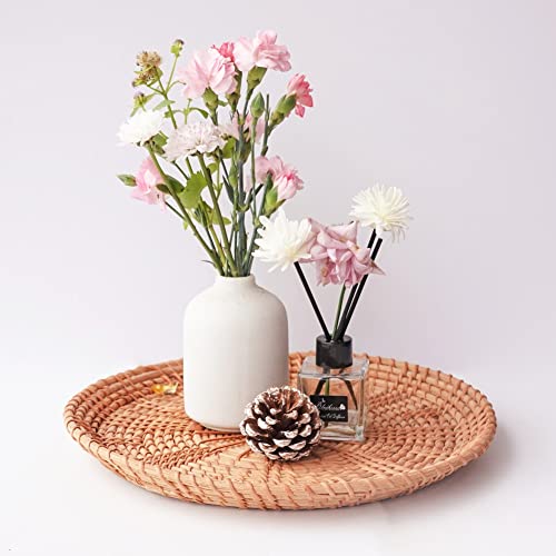 11inch Round Decor Rattan Centerpiece Tray for Candle Vase Holder Keys Remote Tray for Entryway Table Bread Serving Tray for Coffee Table Home Decor