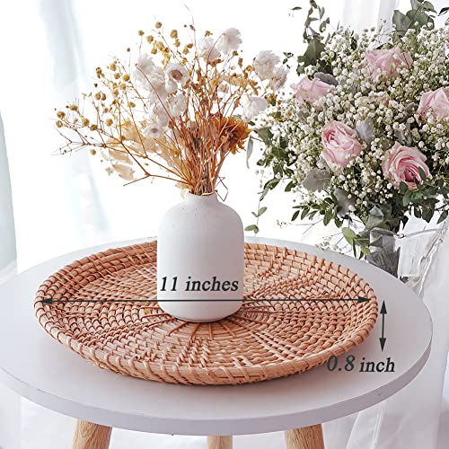 11inch Round Decor Rattan Centerpiece Tray for Candle Vase Holder Keys Remote Tray for Entryway Table Bread Serving Tray for Coffee Table Home Decor