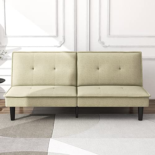 LIFERECORD Futon Sofa Bed Modern Linen Fabric Convertible Folding Lounge Couch Loveseat Daybed for Living Room Apartment Dorm, Banana Toffee