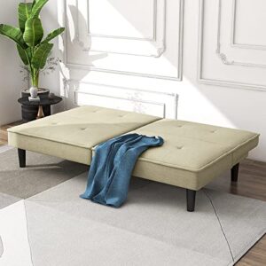 LIFERECORD Futon Sofa Bed Modern Linen Fabric Convertible Folding Lounge Couch Loveseat Daybed for Living Room Apartment Dorm, Banana Toffee