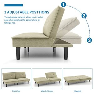 LIFERECORD Futon Sofa Bed Modern Linen Fabric Convertible Folding Lounge Couch Loveseat Daybed for Living Room Apartment Dorm, Banana Toffee