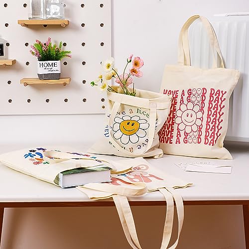 4 Pack Aesthetic Canvas Tote Bag Women Reusable Grocery Shopping Bag Cute Preppy Shoulder Bag Back to School Gift Bag (Funny Style)