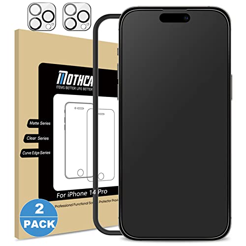 Mothca [2+2 Pack Matte Glass Screen Protector for iPhone 14 Pro with Camera Lens Glass Protector Anti-Glare & Anti-Fingerprint Tempered Glass Clear Film Case Friendly Bubble Free Smooth as Silk