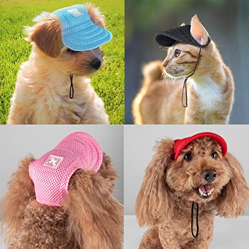 leconpet Mesh Baseball Pet Caps with Ear Holes Adjustable Comfortable Dog Hats for Small Medium and Large Dogs Cat Cap (Small, Red)