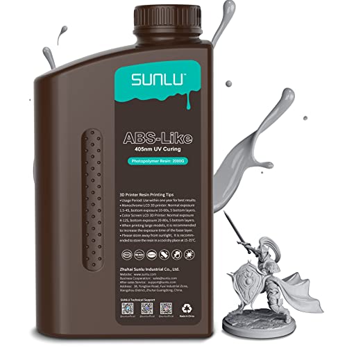 SUNLU 3D Printer Resin, 2000g ABS-Like High Toughness Resin for 4k/6k/8k LCD/DLP/SLA Resin 3D Printer, 405nm UV Curing 3D Printing Resin, Good Resistance, Non-Brittle & High Precision, Grey 2000g