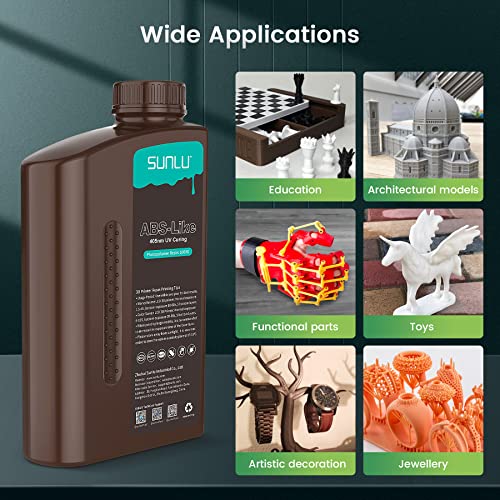 SUNLU 3D Printer Resin, 2000g ABS-Like High Toughness Resin for 4k/6k/8k LCD/DLP/SLA Resin 3D Printer, 405nm UV Curing 3D Printing Resin, Good Resistance, Non-Brittle & High Precision, Grey 2000g