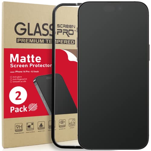 Ambison [2 Pack Matte Glass Screen Protector Designed for iPhone 14 Pro, Dynamic Island Compatible/Install Frame/Bubble Free/Anti-Glare, 9H Tempered Glass Clear for iPhone 14 Pro 2022 6.1inch