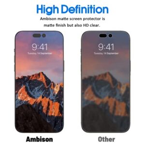 Ambison [2 Pack Matte Glass Screen Protector Designed for iPhone 14 Pro, Dynamic Island Compatible/Install Frame/Bubble Free/Anti-Glare, 9H Tempered Glass Clear for iPhone 14 Pro 2022 6.1inch