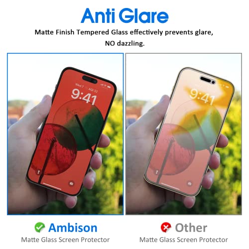 Ambison [2 Pack Matte Glass Screen Protector Designed for iPhone 14 Pro, Dynamic Island Compatible/Install Frame/Bubble Free/Anti-Glare, 9H Tempered Glass Clear for iPhone 14 Pro 2022 6.1inch