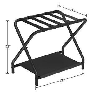 HOOBRO Luggage Rack, Pack of 4, Folding Suitcase Stand with Fabric Storage Shelf for Guest Room, Bedroom, Hotel, Holds up to 100 lb, 27 x 15.3 x 22 Inches, Space Saving, Black BK04XLP401