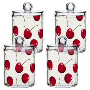 ALAZA Red Cherry Berries Qtip Holder Organizer Dispenser for Cotton Ball, Cotton Swab, Cotton Round Pads, Floss,Bathroom Canisters Storage Organizer, Vanity Makeup Organizer,2Pack