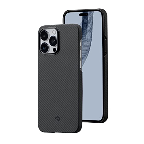 PITAKA Case for iPhone 14 Pro Compatible with MagSafe, Slim & Light iPhone 14 Pro Case 6.1-inch with a Case-Less Touch Feeling, 600D Aramid Fiber Made [MagEZ Case 3 - Black/Grey(Twill)]