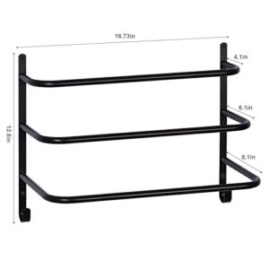 Wall Towel Rack 3 Tier Bathroom Black Towel Holder with Hooks Modern Wall Mounted Towel Blanket Holder with Towel Bar for Shower