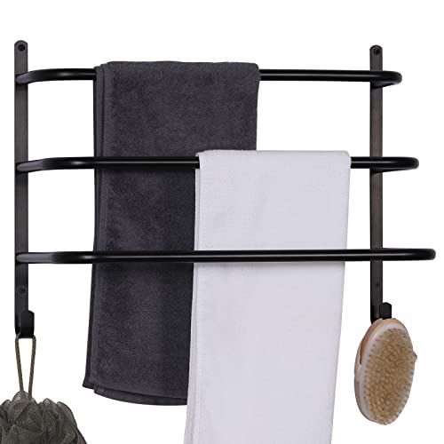 Wall Towel Rack 3 Tier Bathroom Black Towel Holder with Hooks Modern Wall Mounted Towel Blanket Holder with Towel Bar for Shower