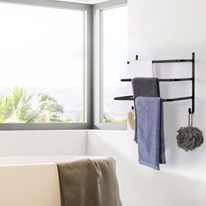 Wall Towel Rack 3 Tier Bathroom Black Towel Holder with Hooks Modern Wall Mounted Towel Blanket Holder with Towel Bar for Shower