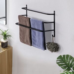 Wall Towel Rack 3 Tier Bathroom Black Towel Holder with Hooks Modern Wall Mounted Towel Blanket Holder with Towel Bar for Shower