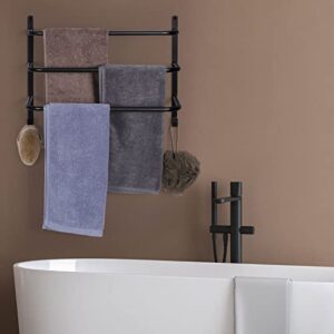 Wall Towel Rack 3 Tier Bathroom Black Towel Holder with Hooks Modern Wall Mounted Towel Blanket Holder with Towel Bar for Shower