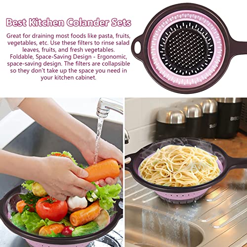 Esmartlife Silicone Colanders - 2 Collapsible Colanders (Strainers), Sizes9" - 3 Quart and 8" - 2Quart -Colander Strainer, Space-save Silicone Kitchen Foldable Food Strainer