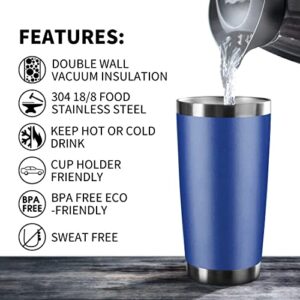 EcoMozz 20oz Tumbler Stainless Steel Vacuum Insulated Mug with Lid, Double Wall Travel Mug, Durable Powder Coated Coffee Cup, Suitable for Ice Drinks and Hot Beverage（New Blue 6 pack）