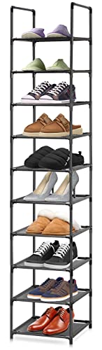 Hossejoy 10 Tier Shoe Rack, Metal Shoe Shelf Storage, Tall Vertical Storage Organizer Stand, Home Shoe Tower with Non-Woven Fabric for Narrow Space, Cloakroom, Entryway, Grocery Room (Black)