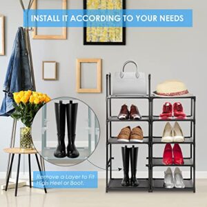 Hossejoy 10 Tier Shoe Rack, Metal Shoe Shelf Storage, Tall Vertical Storage Organizer Stand, Home Shoe Tower with Non-Woven Fabric for Narrow Space, Cloakroom, Entryway, Grocery Room (Black)