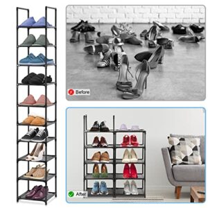 Hossejoy 10 Tier Shoe Rack, Metal Shoe Shelf Storage, Tall Vertical Storage Organizer Stand, Home Shoe Tower with Non-Woven Fabric for Narrow Space, Cloakroom, Entryway, Grocery Room (Black)