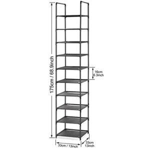 Hossejoy 10 Tier Shoe Rack, Metal Shoe Shelf Storage, Tall Vertical Storage Organizer Stand, Home Shoe Tower with Non-Woven Fabric for Narrow Space, Cloakroom, Entryway, Grocery Room (Black)