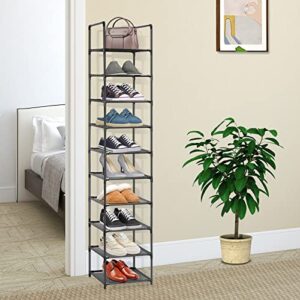 Hossejoy 10 Tier Shoe Rack, Metal Shoe Shelf Storage, Tall Vertical Storage Organizer Stand, Home Shoe Tower with Non-Woven Fabric for Narrow Space, Cloakroom, Entryway, Grocery Room (Black)