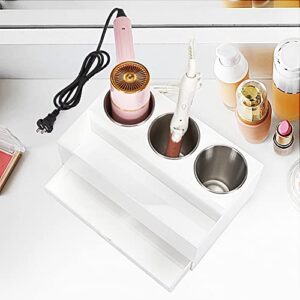 Hair Tool Organizer, White Acrylic Hair Dryer Holder with Drawer, Blow Dryer Holder Curling Iron Holder for Hair Product, Makeup