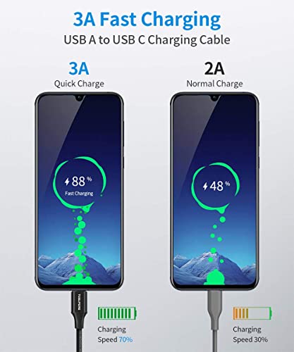 [10ft, 2-Pack] USB C Cable Fast Charging, Long USB A to Type C Charger Cable Braided for Samsung Galaxy A10e A03s A13 A32 A50 A51 A52 A53 A71 Note 20 10 9, S22 S21 S20 Ultra S10 S10e S9, LG G8 Moto G9