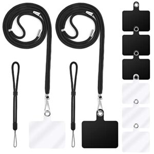 cobee cell phone lanyard, 2 pcs phone neck lanyard + 2 pcs phone wrist lanyard strap + 6 pcs phone tether patches, nylon crossboby lanyard, nylon wrist straps, pvc phone patch with metal ring