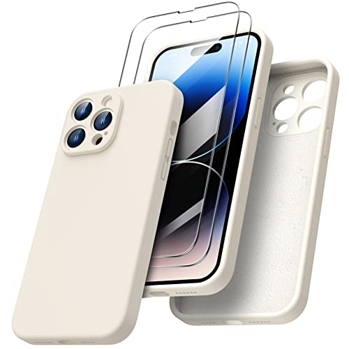 ORNARTO Designed for iPhone 14 Pro Max Case with 2 Pack Screen Protector, Liquid Silicone Full Cover, Shockproof Protective Gel Rubber Phone Case, 6.7 inches, Starlight