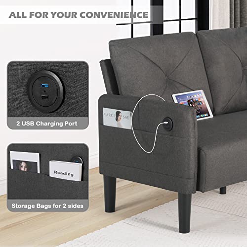 YIGOBUY Upholstered Modern Comfy Sofa Couch 56" W Small Loveseat Sofa Couches w/ 2 USB Charging Ports Fabric 2-Seat Small Couch Sofas for Living Room, Bedroom, Compact Small Space, Apartment, Office