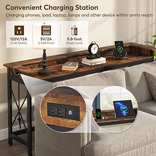 Tribesigns Sofa Table with Outlets and USB Ports, 70.9 inch Extra Long Console Table Behind Couch with Charging Station, Industrial Narrow Entryway Hallway Accent Table for Living Room