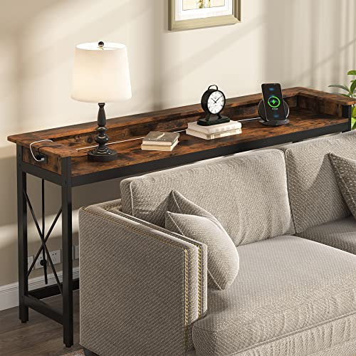 Tribesigns Sofa Table with Outlets and USB Ports, 70.9 inch Extra Long Console Table Behind Couch with Charging Station, Industrial Narrow Entryway Hallway Accent Table for Living Room