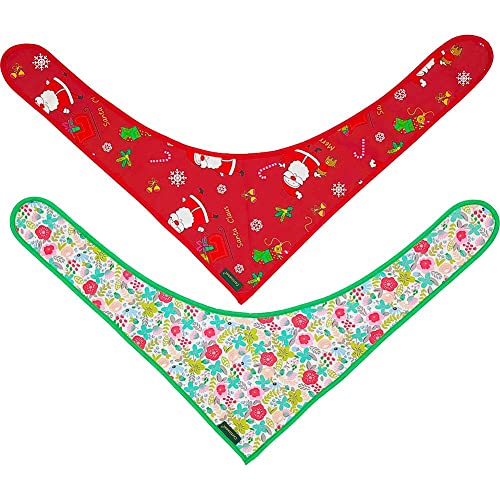 Cartisanat Dog Bandanas, 2 Pack Floral & Christmas Set Triangle Reversible Dog Pet Scarfs Adjustable Fit Triangle Bibs Accessories, Multiple Sizes Offered for Small Medium & Large Dogs