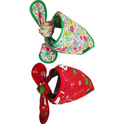 Cartisanat Dog Bandanas, 2 Pack Floral & Christmas Set Triangle Reversible Dog Pet Scarfs Adjustable Fit Triangle Bibs Accessories, Multiple Sizes Offered for Small Medium & Large Dogs