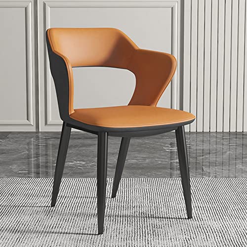 LITFAD Leather Indoor Upholstered Dining Chair with Arms Metallic Finish Open Back Side Chair Creative Restaurant Chair - 1 Piece Orange