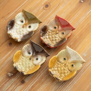 yinyuedao snack plate, owl shape, ceramic material, used to hold snacks or appetizers, exquisite and lovely ceramic ornaments, holiday theme, gift selection, set of 4