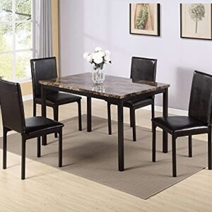 5-Piece Kitchen Dining Table Set for Dining Room, Kitchen, Dinette, Compact Space w/Modern Paper Faux Marble End Table Tabletop, 4-Piece Metal Frame Dining Seats - Black