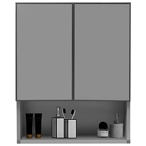 YEPOTUE Bathroom Wall Medicine Cabinet with Double Doors Space 23.6" 19.6" Aluminum Storage, Water, and Rust Resistant, Recess or Surface Mount for Bathroom, Kitchen, Bedroom-Grey