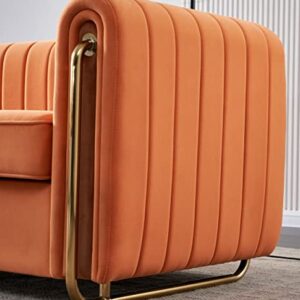 Melpomene Vertical Channel Tufted Velvet Sofa with Round Arm and Gold Metal Legs,Armrest 84.25" W（Orange）