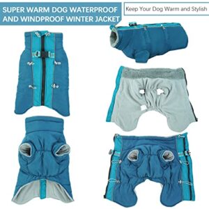 Bonaweite Warm Dog Coat, Waterproof Dog Winter Jacket for Large Medium Small Dogs, Dog Fleece Vest Dog Snowsuit Dog Cold Weather Coat, Doggy Sweater Hoddies Apparel Dog Coat with Harness Built in