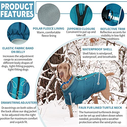 Bonaweite Warm Dog Coat, Waterproof Dog Winter Jacket for Large Medium Small Dogs, Dog Fleece Vest Dog Snowsuit Dog Cold Weather Coat, Doggy Sweater Hoddies Apparel Dog Coat with Harness Built in