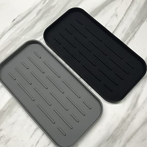 BuRuiJi Sponge Holder for Kitchen Sink,Silicone Sink Tray for Sponge, Soap Dispenser, Scrubber, and Other Kitchen Sink Accessories 10”x 5.3” (Black)