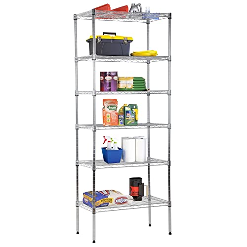 Dlewmsyic Wire Shelving Unit, 6-Tier Metal Shelf Height Adjustable 13" D x 23" W x 59" H 900 Lbs Capacity Separable Rack for Kitchen Pantry Office Storage Shelves, Chrome