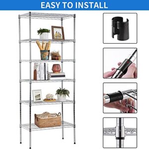 Dlewmsyic Wire Shelving Unit, 6-Tier Metal Shelf Height Adjustable 13" D x 23" W x 59" H 900 Lbs Capacity Separable Rack for Kitchen Pantry Office Storage Shelves, Chrome