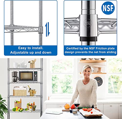 Dlewmsyic Wire Shelving Unit, 6-Tier Metal Shelf Height Adjustable 13" D x 23" W x 59" H 900 Lbs Capacity Separable Rack for Kitchen Pantry Office Storage Shelves, Chrome