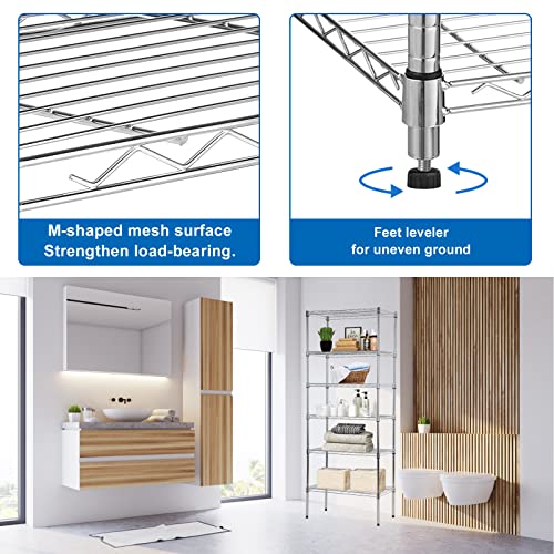 Dlewmsyic Wire Shelving Unit, 6-Tier Metal Shelf Height Adjustable 13" D x 23" W x 59" H 900 Lbs Capacity Separable Rack for Kitchen Pantry Office Storage Shelves, Chrome