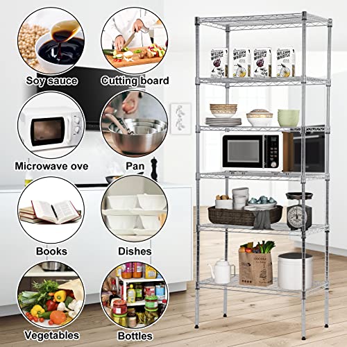 Dlewmsyic Wire Shelving Unit, 6-Tier Metal Shelf Height Adjustable 13" D x 23" W x 59" H 900 Lbs Capacity Separable Rack for Kitchen Pantry Office Storage Shelves, Chrome